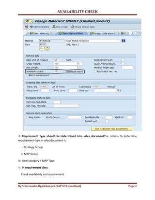 Availability Check in SAP SD | PDF