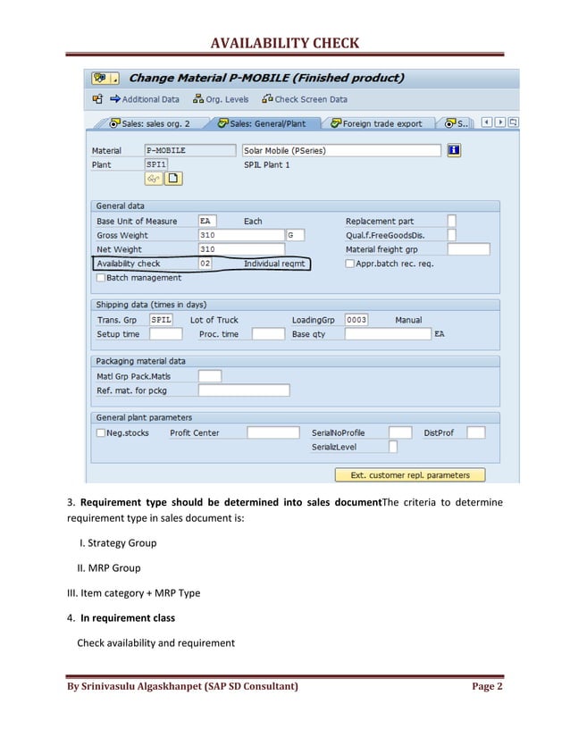 Availability Check in SAP SD | PDF