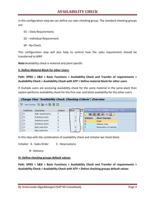 Availability Check in SAP SD | PDF