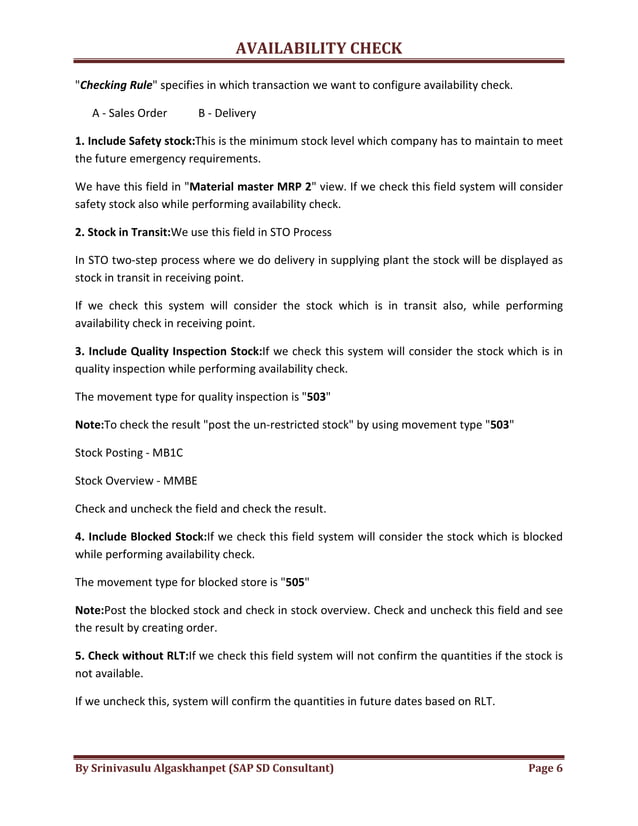 Availability Check in SAP SD | PDF