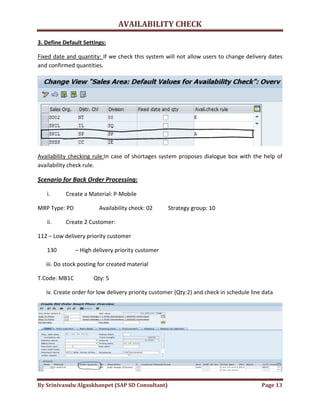 Availability Check in SAP SD | PDF