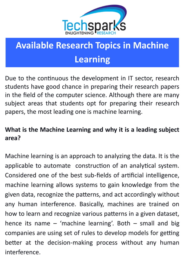 Available Research Topics in Machine Learning | PDF