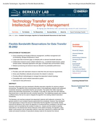 Available technologies: algorithm for flexible bandwidth reservations for data transfer | PDF ...