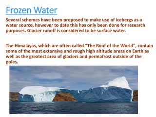 Availablity Of Water and Sources of fresh water | PPTX | Chemistry ...