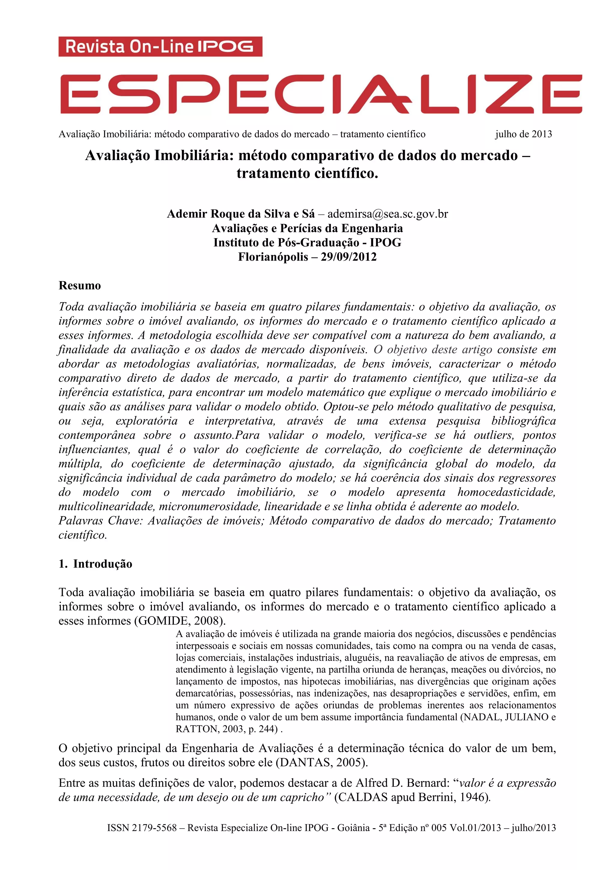 Avaliacao Imobiliaria: método comparativo de dados do mercado | PDF