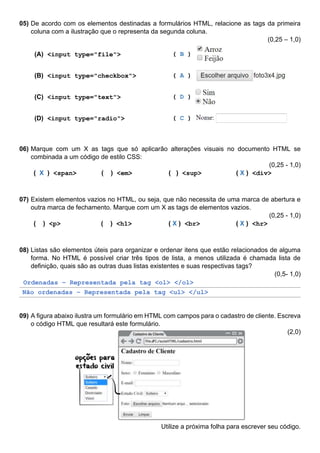 Avaliação sobre a aula de HTML básico | PDF
