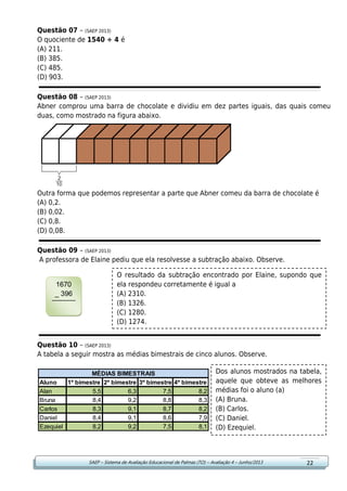 Avaliacao port mat_5ano_saep4 | PDF
