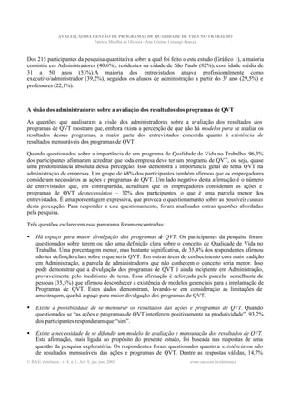 AvaliaçãO Da GestãO De Programas De Qvt | PDF