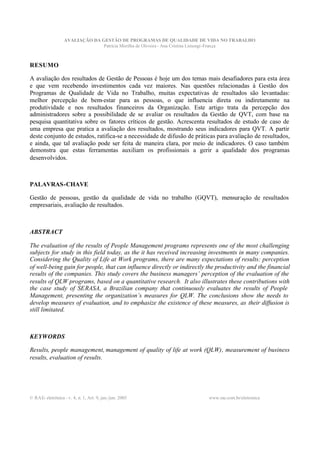 AvaliaçãO Da GestãO De Programas De Qvt | PDF