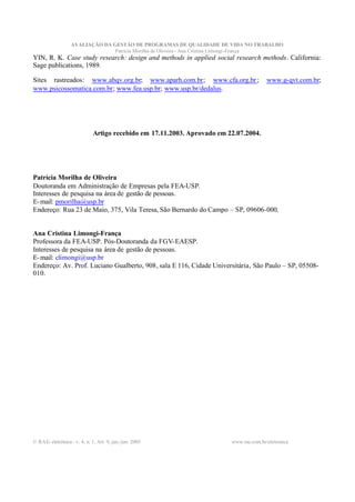 AvaliaçãO Da GestãO De Programas De Qvt | PDF