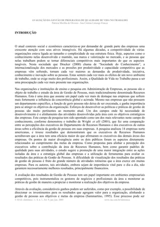 AvaliaçãO Da GestãO De Programas De Qvt | PDF