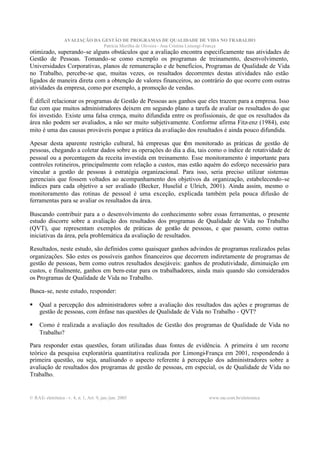 AvaliaçãO Da GestãO De Programas De Qvt | PDF