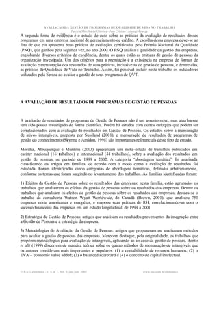 AvaliaçãO Da GestãO De Programas De Qvt | PDF