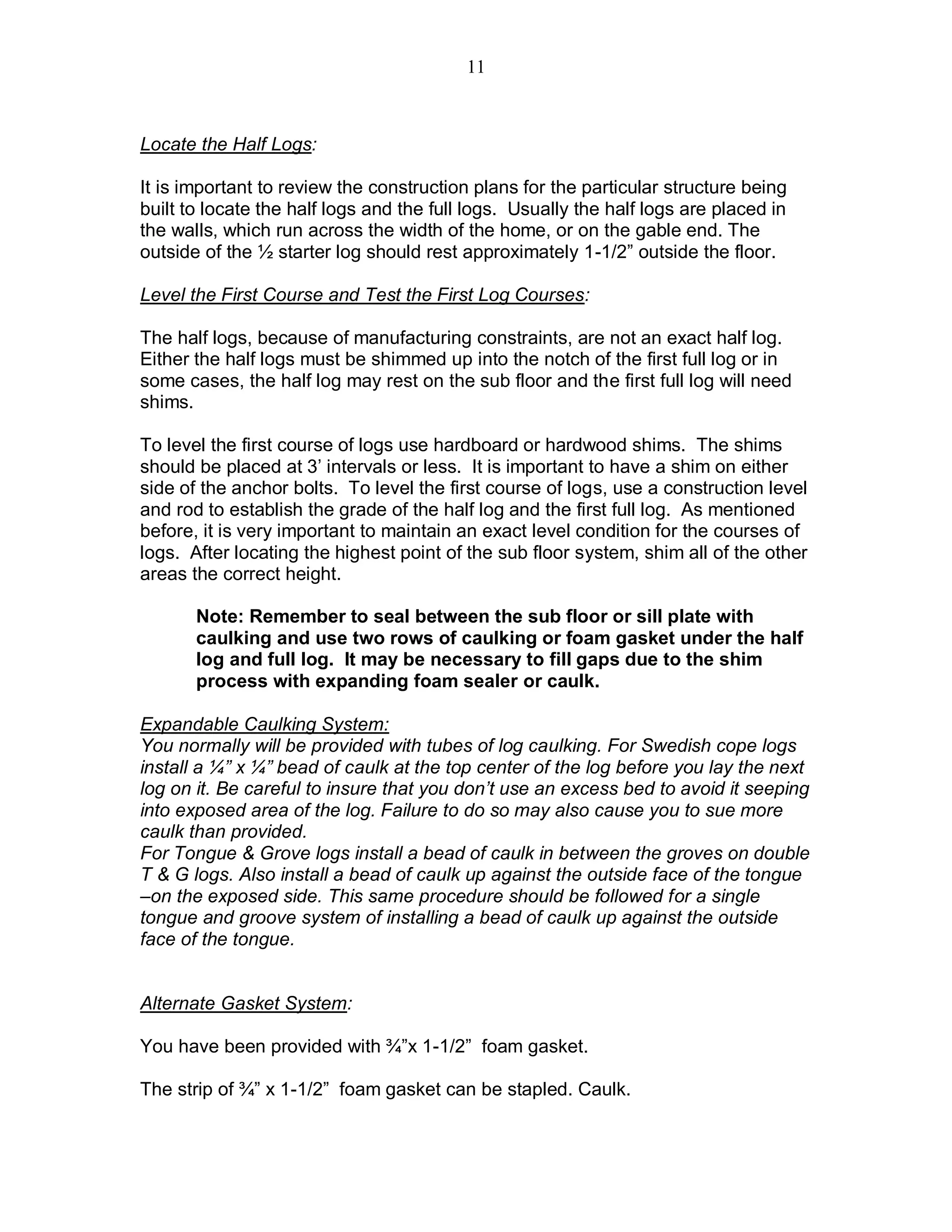 Avalon Log Homes Construction Manual | PDF