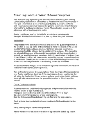 Avalon Log Homes Construction Manual | PDF