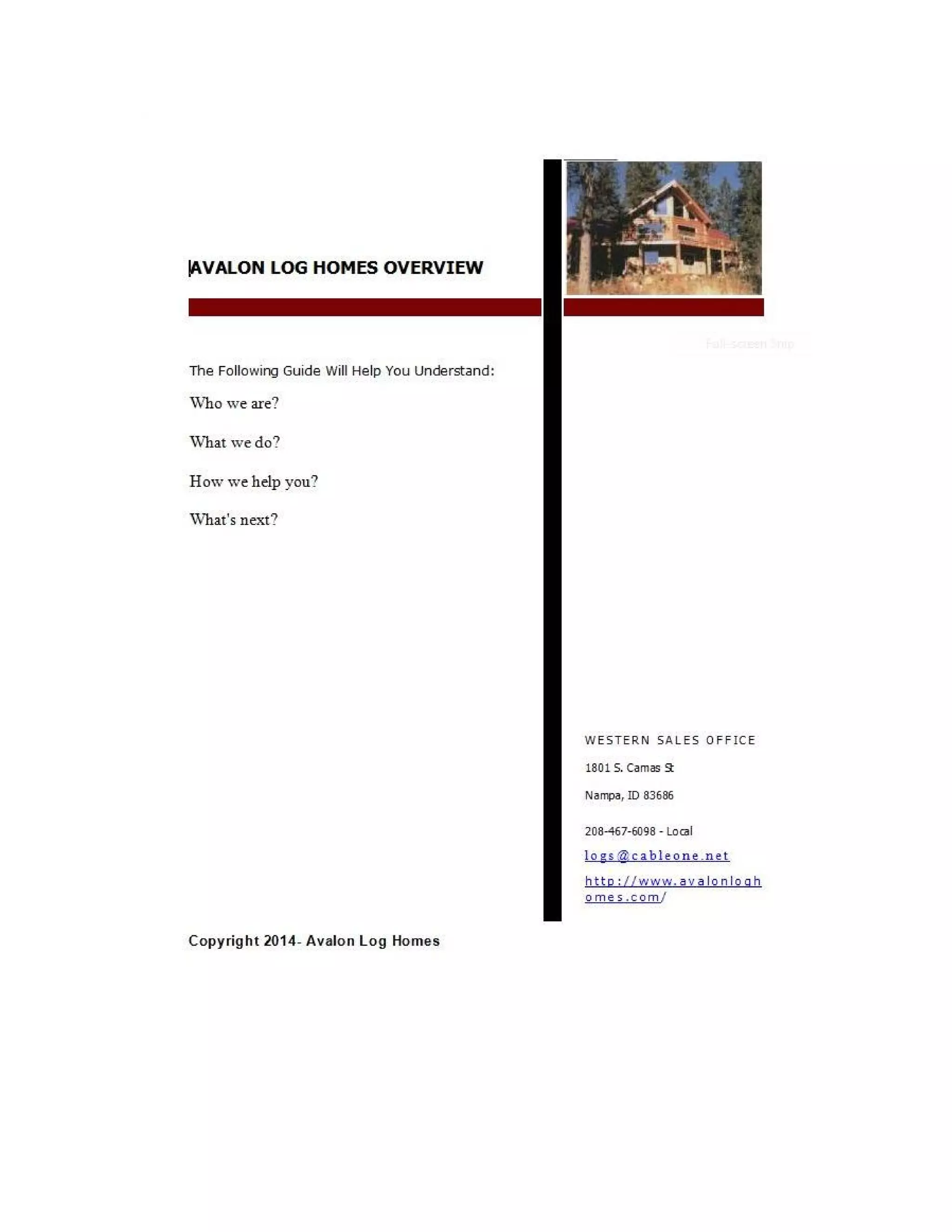Avalon Log Homes Overview 2014 | PDF