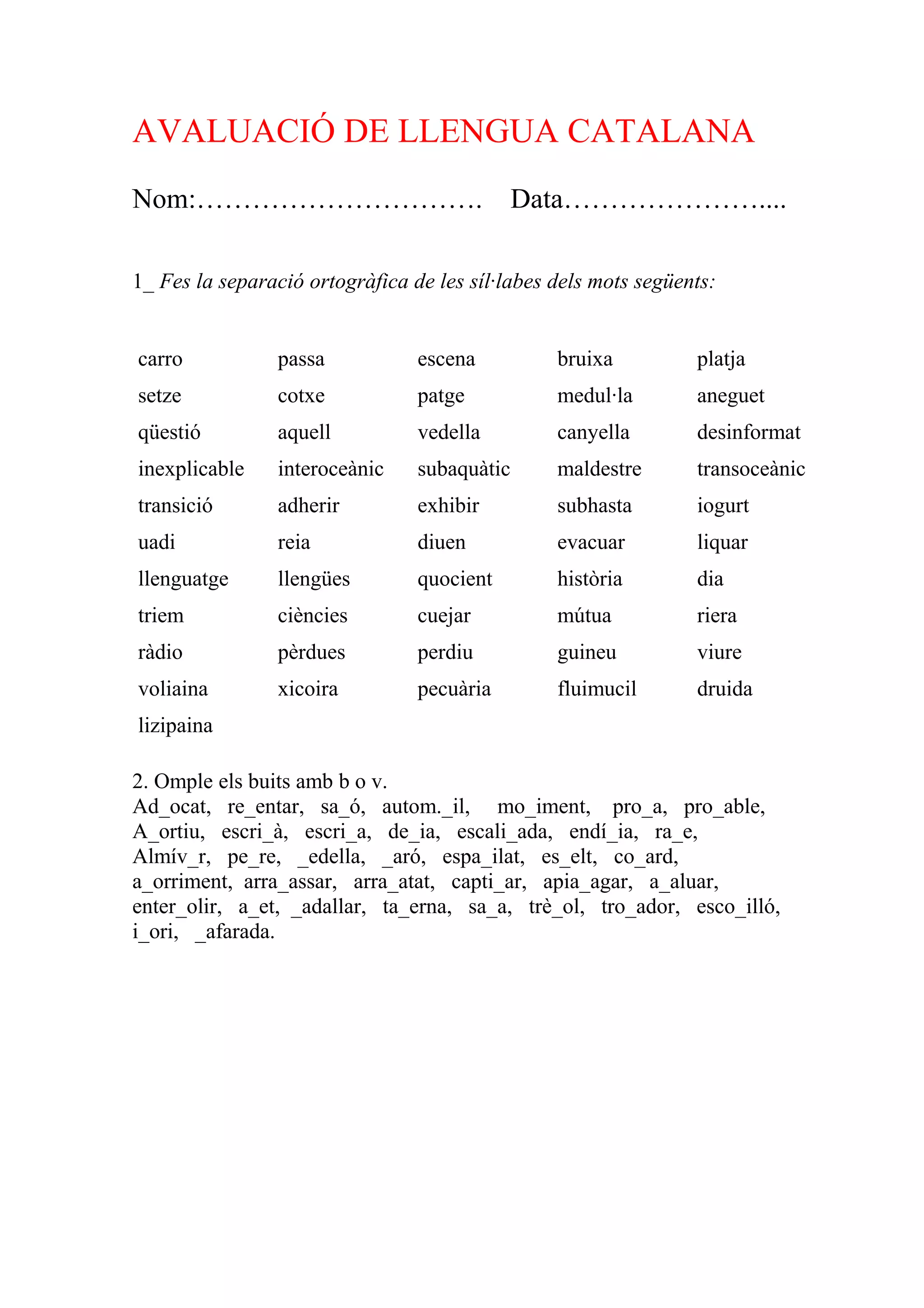 Avaluació de llengua catalana | DOC
