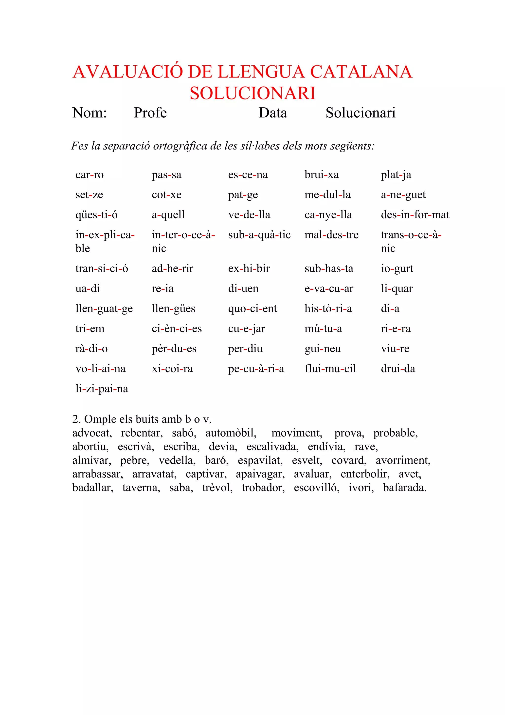 Avaluació de llengua catalana | DOC