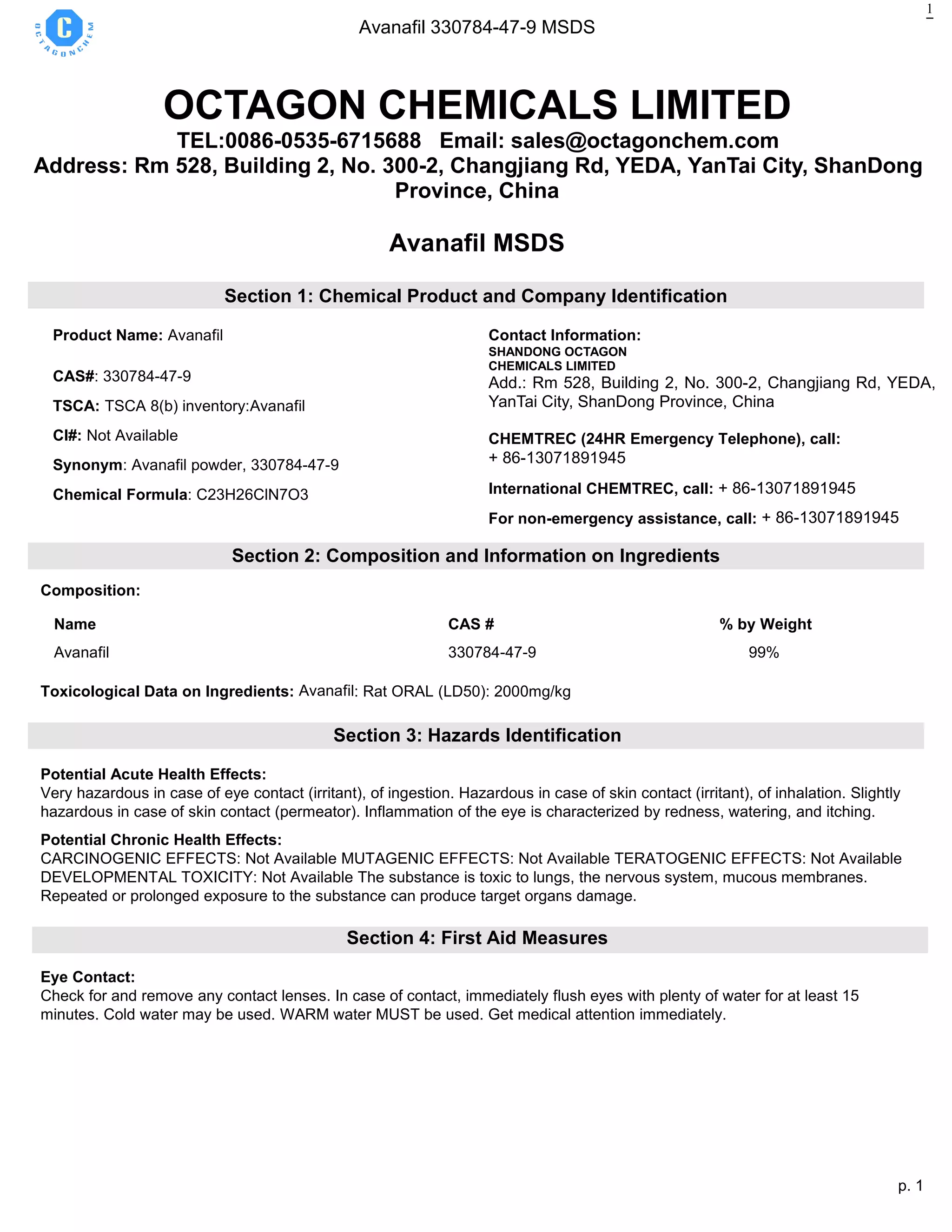 Avanafil msds | PDF