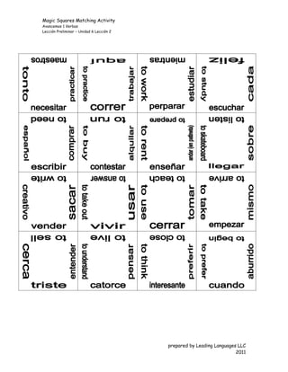Avancemos 1 all verbs magic squares | DOC