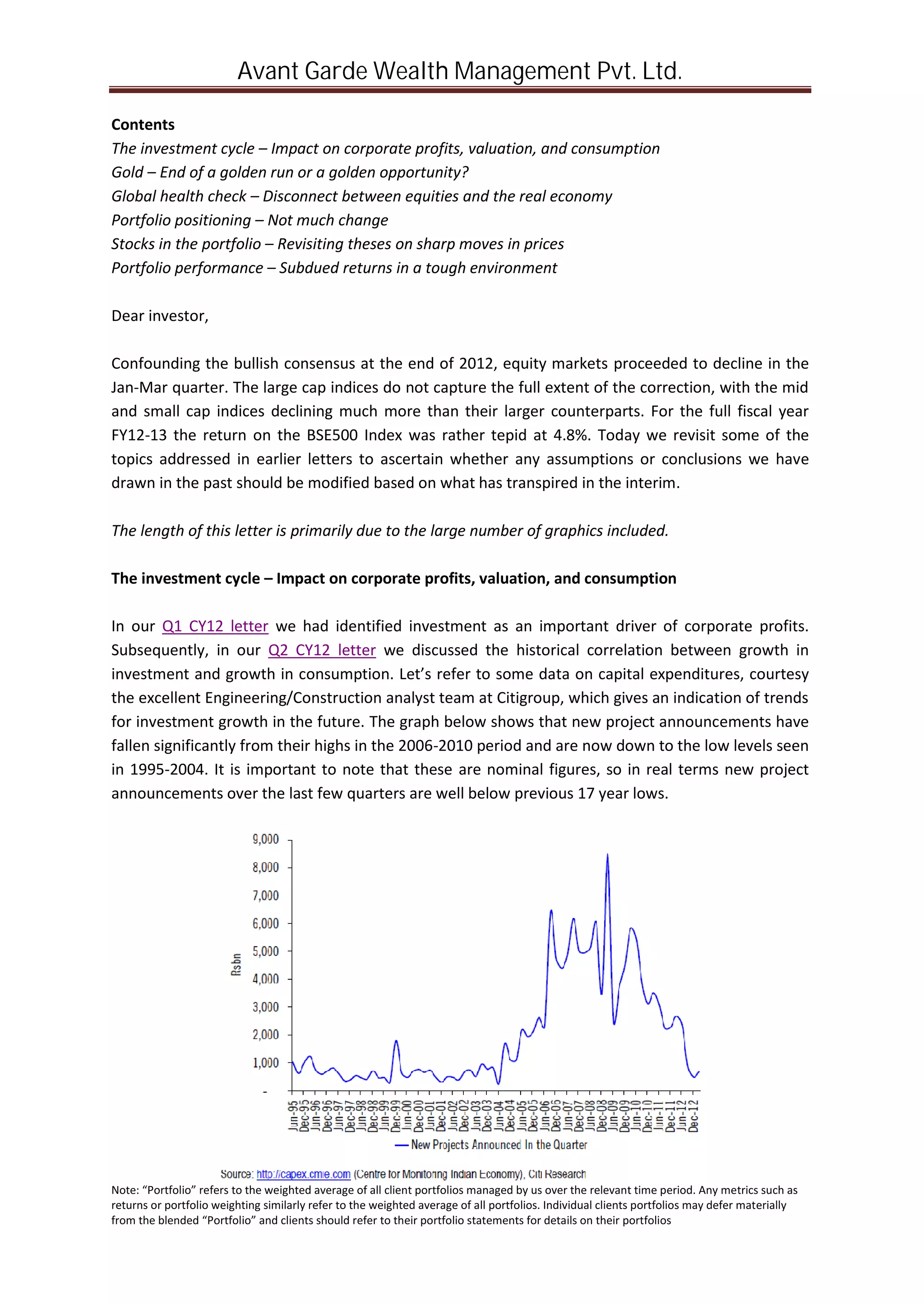 Avant Garde wealth Mgmt - Quarterly letter - 1303 | PDF