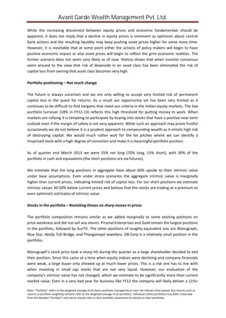 Avant Garde wealth Mgmt - Quarterly letter - 1303 | PDF