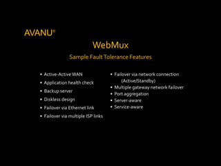 AVANU WebMux Network Traffic Manager - Application Delivery Network Load Balancing Solution | PPT