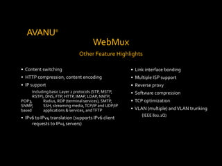 AVANU WebMux Network Traffic Manager - Application Delivery Network Load Balancing Solution | PPT