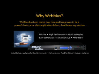 AVANU WebMux Network Traffic Manager - Application Delivery Network Load Balancing Solution | PPT