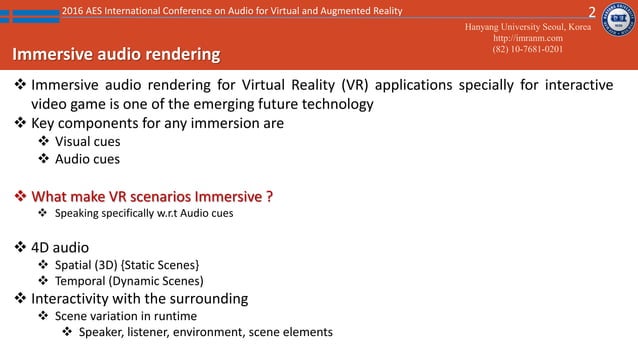 Immersive audio rendering for interactive complex virtual architectural environments | PPT