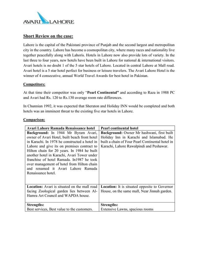 Case Study Review on Avari International | PDF