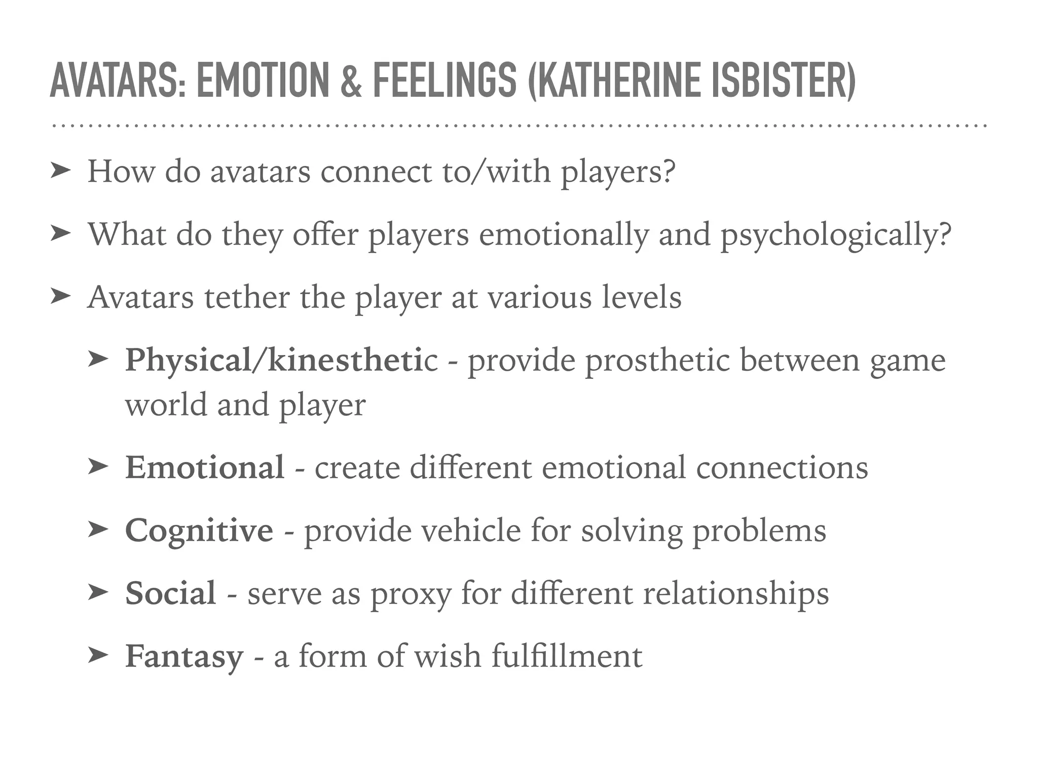 Avatars and Player Characters | PPT