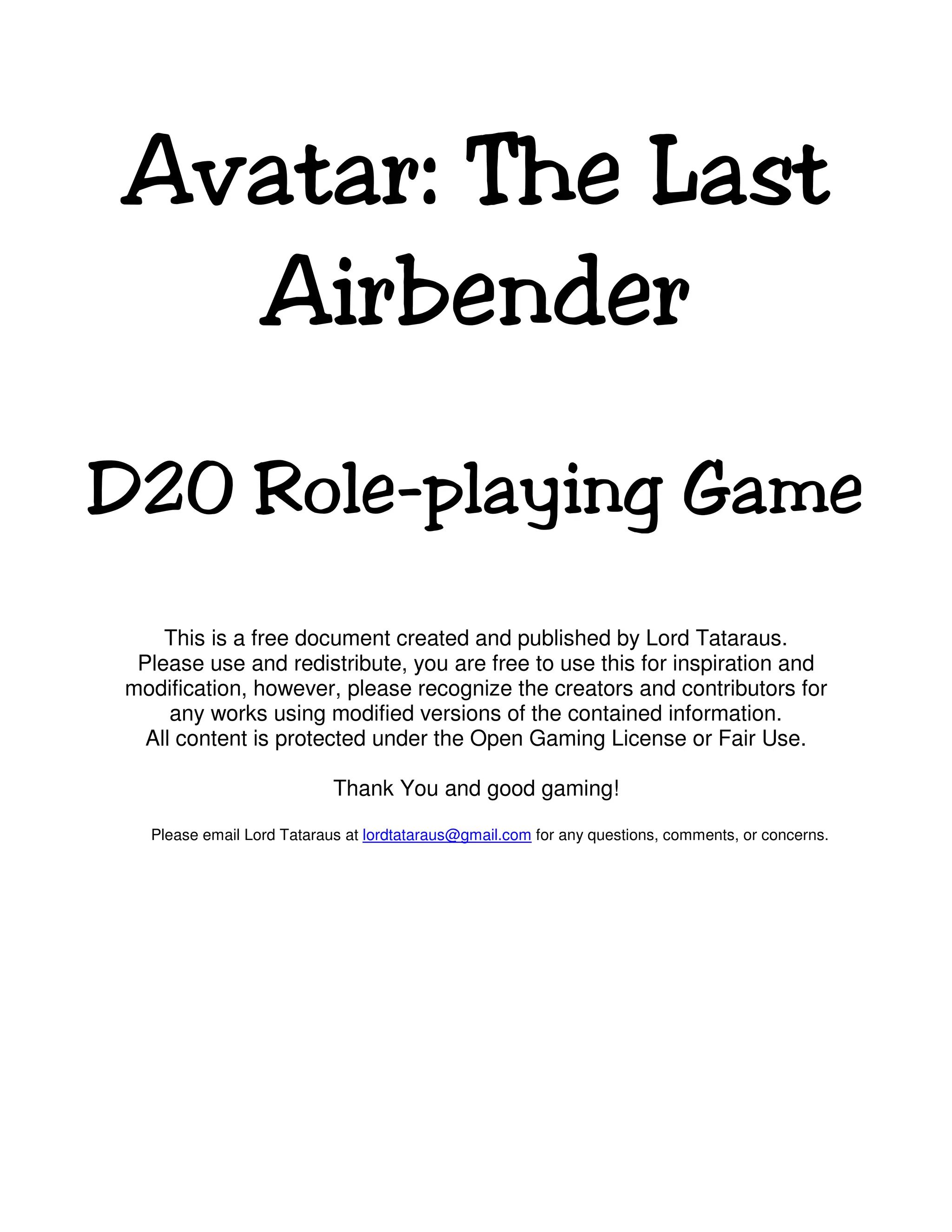 Avatar the last airbender d20 rpg | PDF