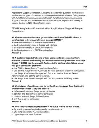 Avaya Aura Communication Applications Support 72301X Certification ...