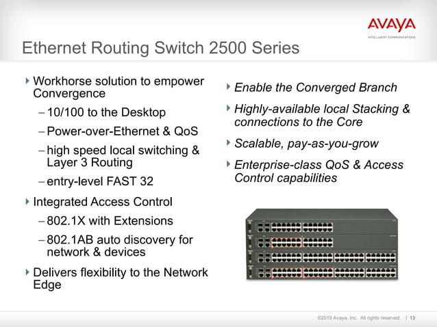 Avaya ethernet routing switch 2500 series product presentation [level 4 ...