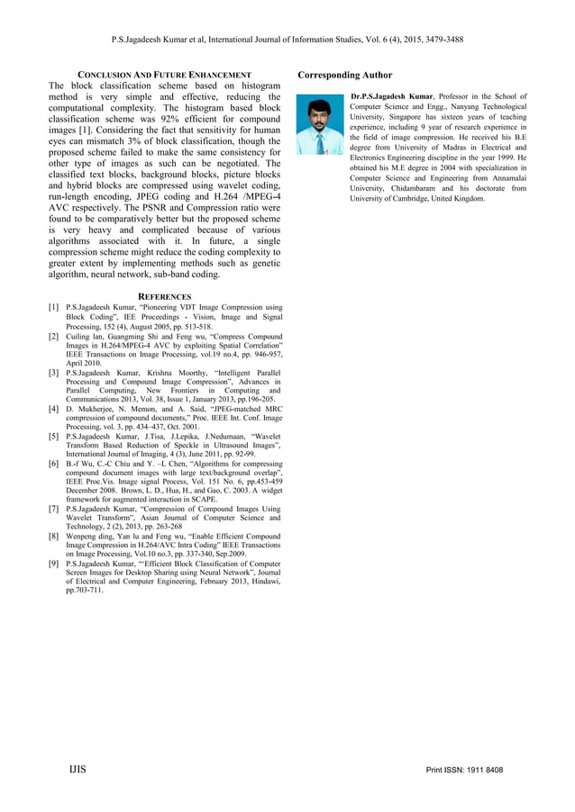 AVC based Compression of Compound Images Using Block Classification Scheme | PDF