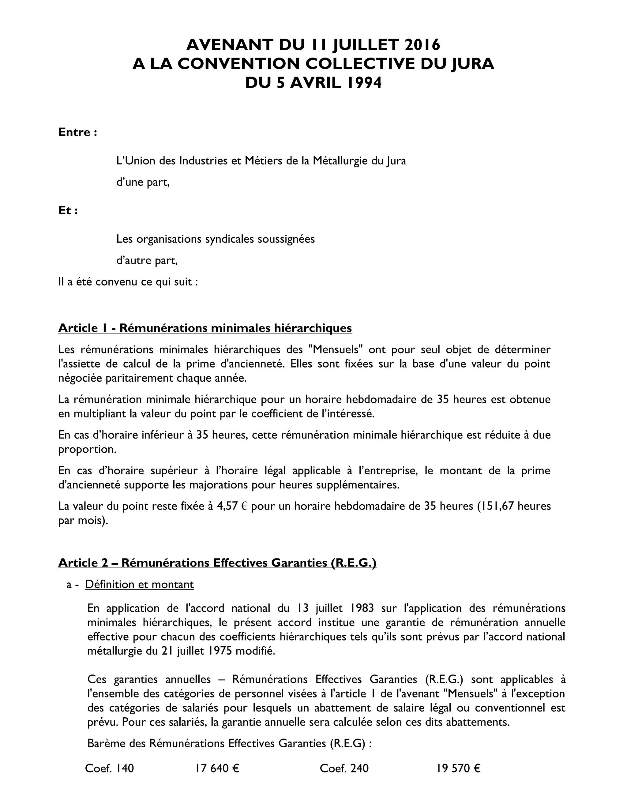 IDCC 1809 Avenant salaire 2016 | DOC