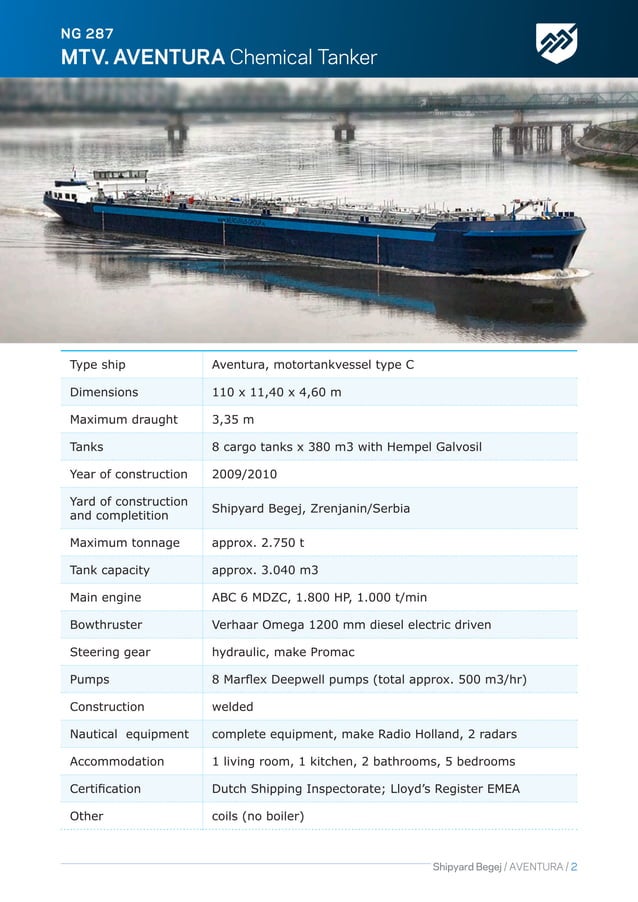 Aventura Chemical Tanker Shipyard Begej | PDF