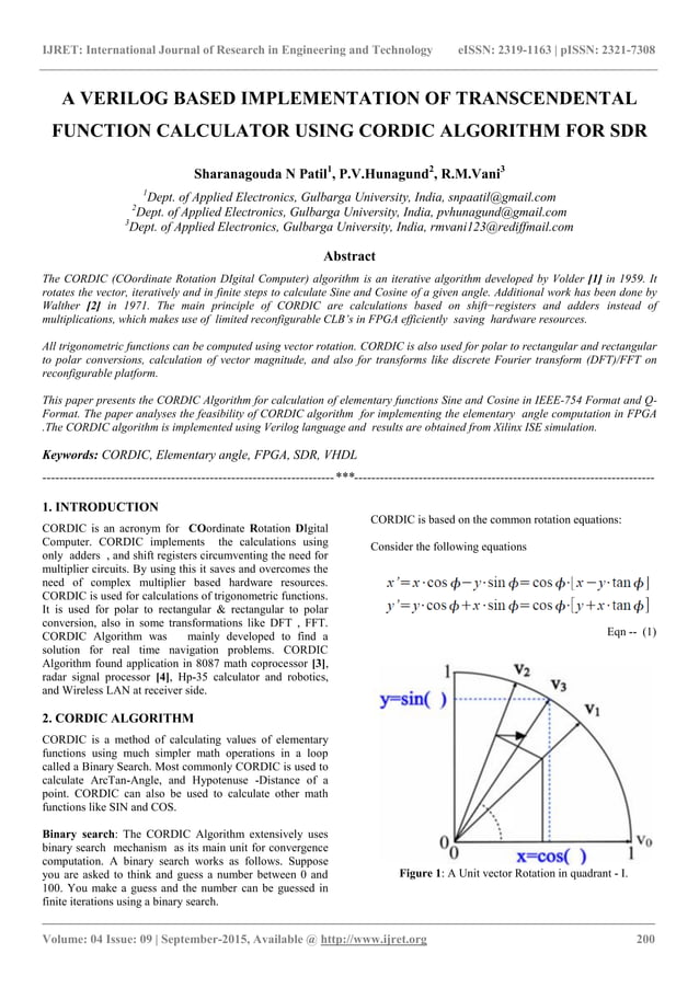 A Verilog Based Implementation Of Transcendental Function Calculator Using Cordic Algorithm For