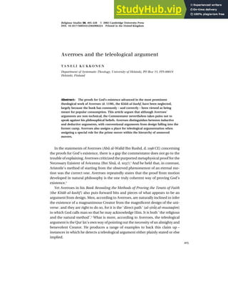 Averroes And The Teleological Argument | PDF