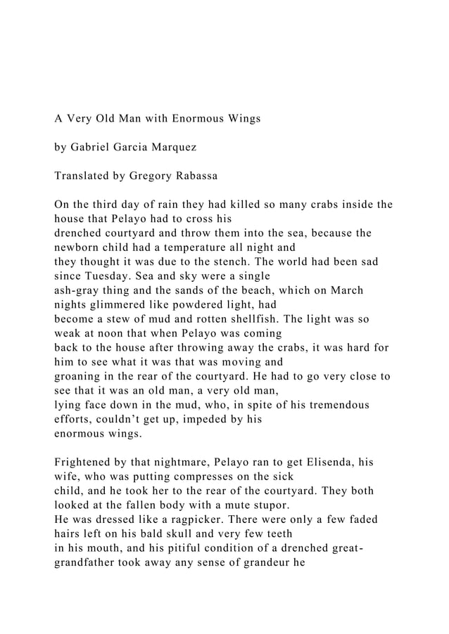 A Very Old Man with Enormous Wings by Gabriel Garcia Marqu.docx ...