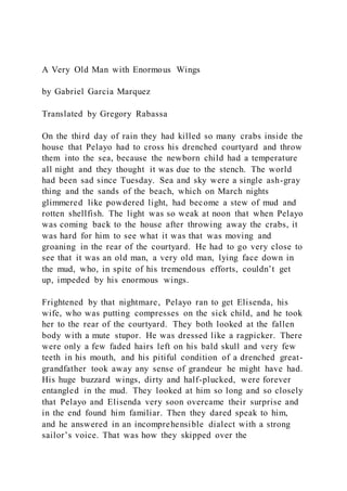 A Very Old Man with Enormous Wingsby Gabriel Garcia Marquez | PDF