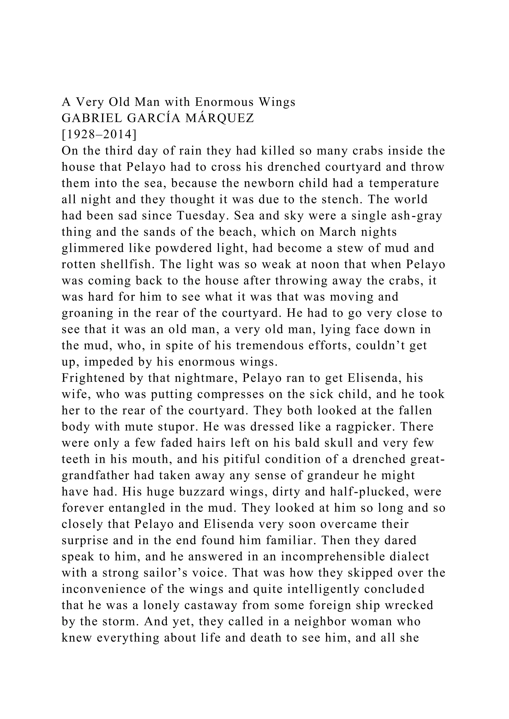 A Very Old Man with Enormous WingsGABRIEL GARCÍA MÁRQUEZ[1928–.docx