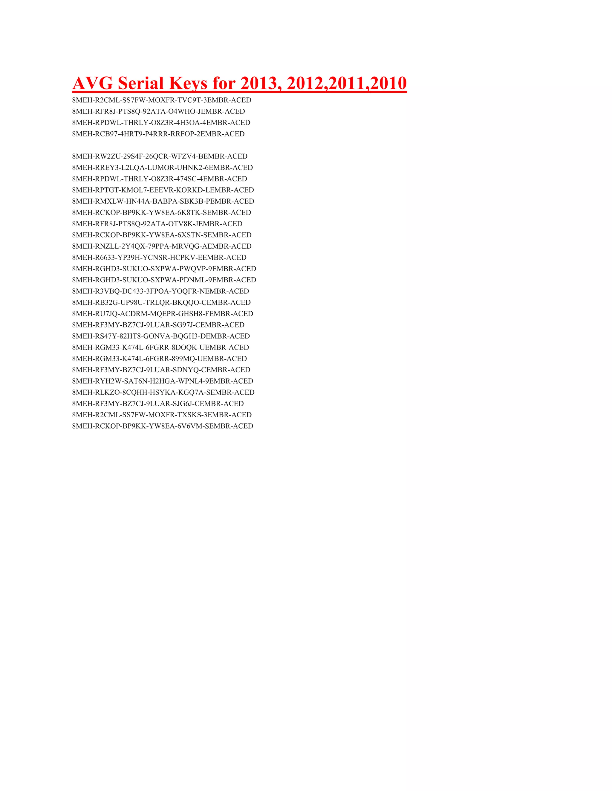 Avg serial keys for 2013 | DOCX