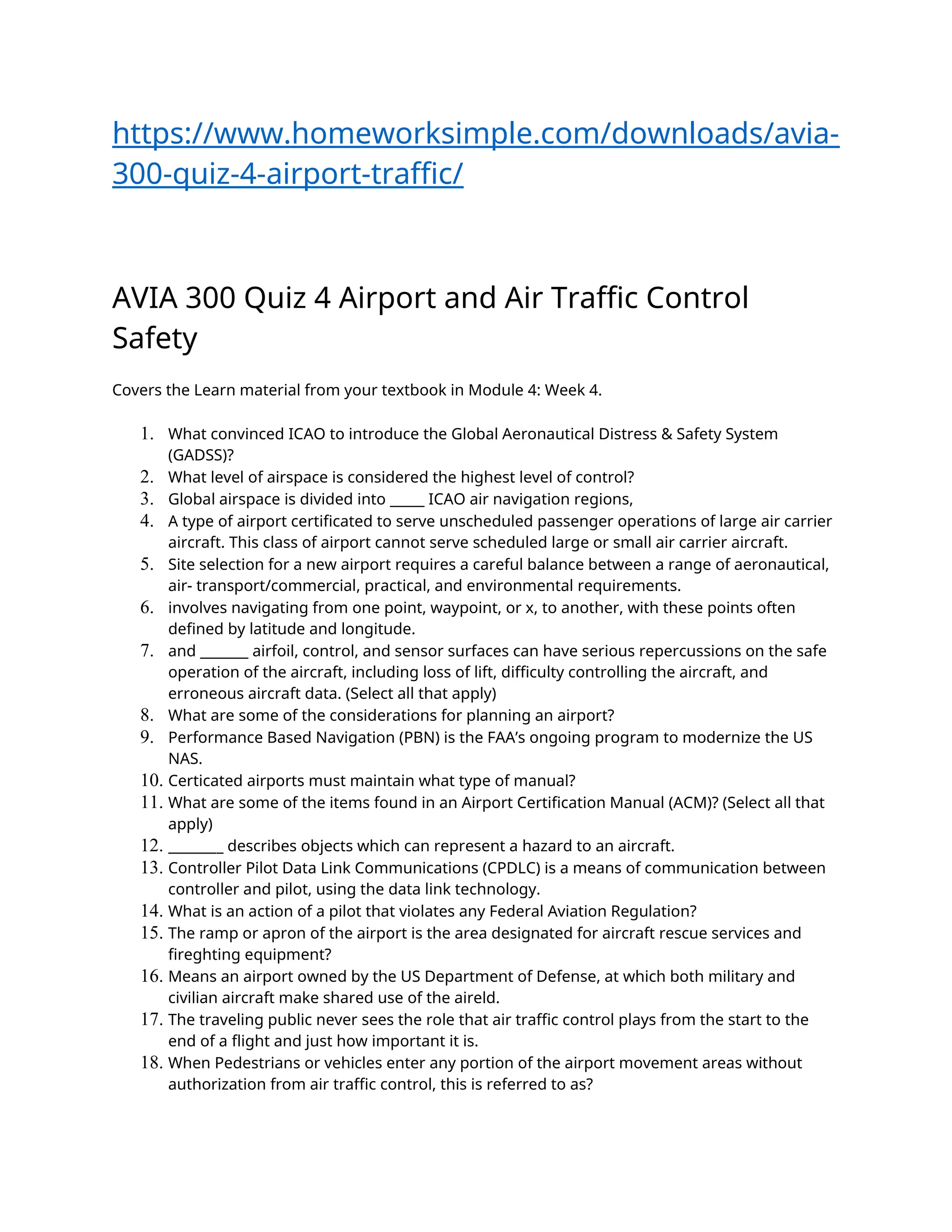 AVIA 300 Quiz 4 Airport and Airport Traffic Control Safety.docx