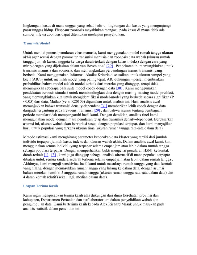 Avian influenza h5 n1 transmisi di rumah | DOCX