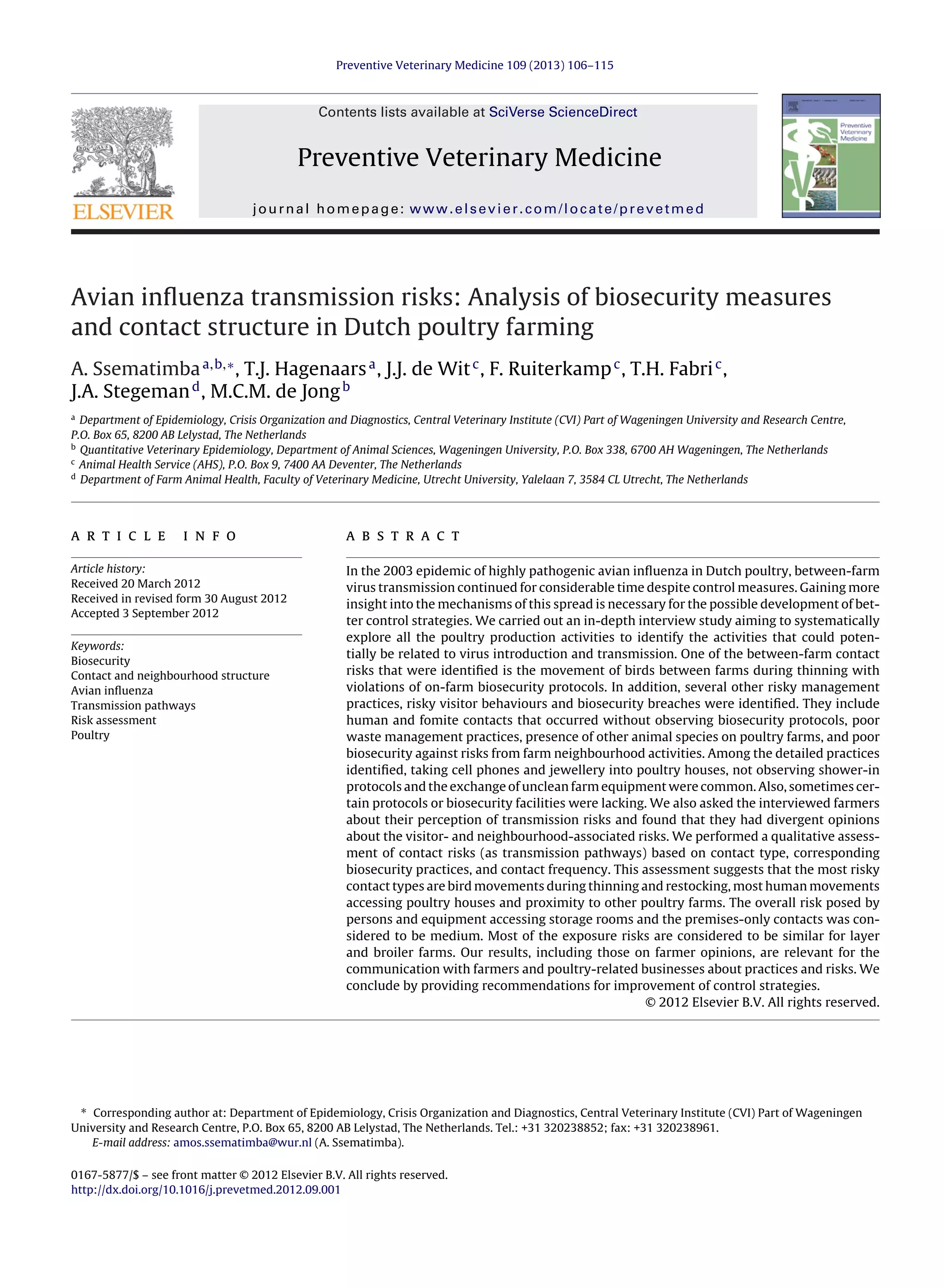 AI transmission risks: Analysis of biosecurity measures and contact ...
