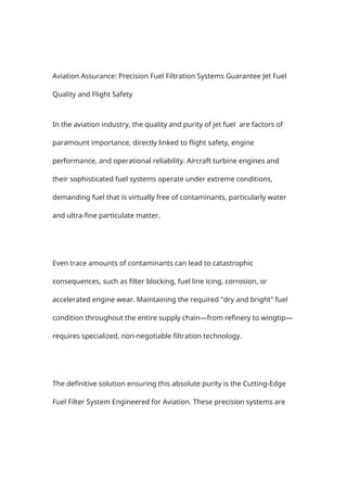 Aviation Assurance Precision Fuel Filtration Systems Guarantee Jet Fuel ...