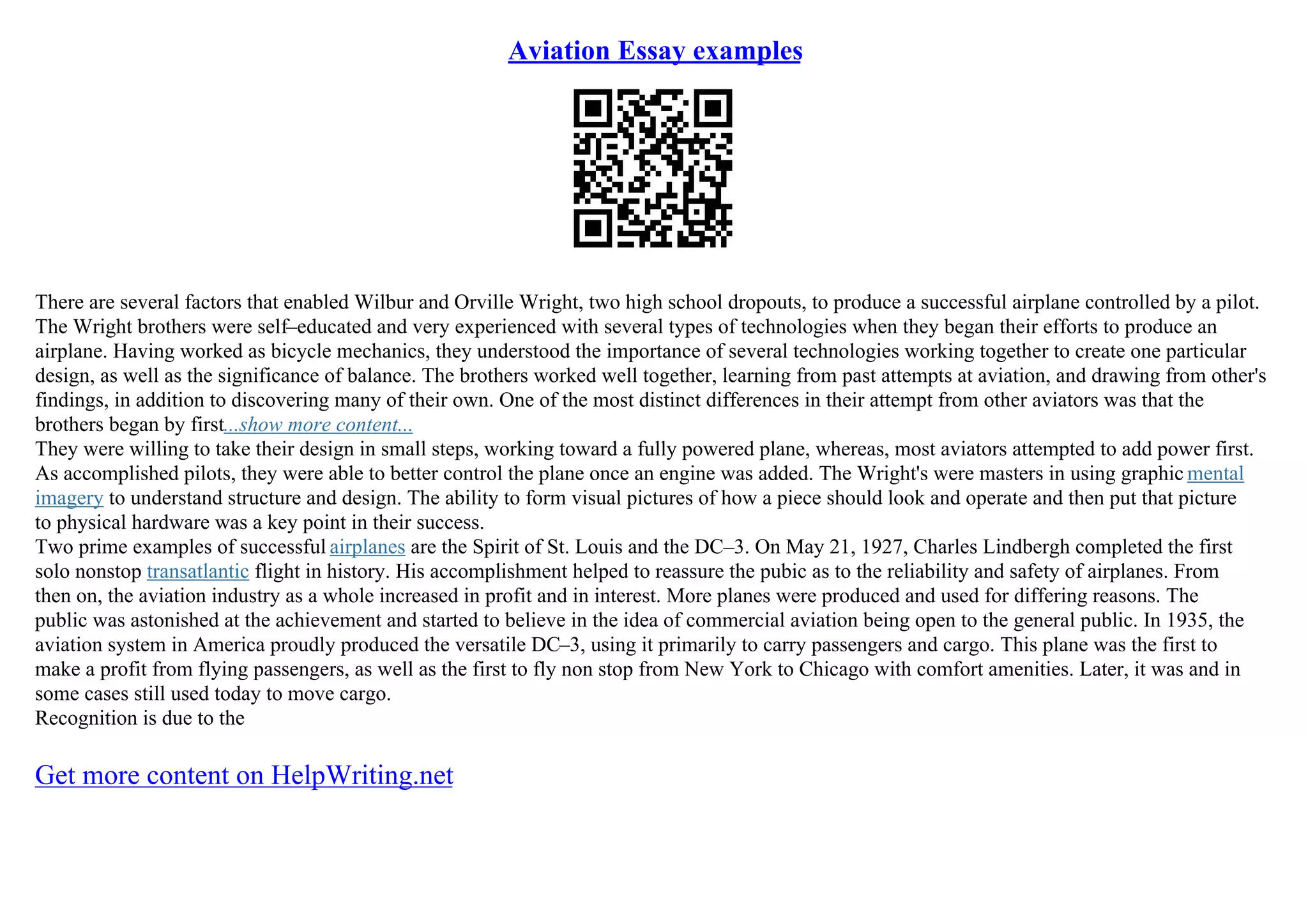 Aviation Essay Examples | PDF