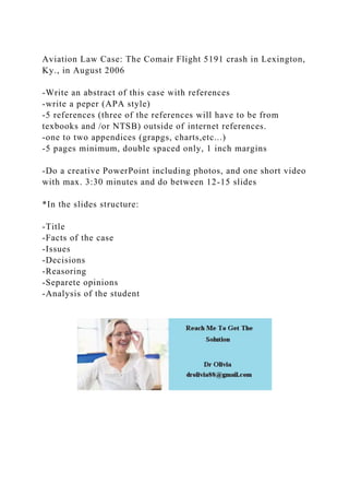 Aviation Law Case The Comair Flight 5191 crash in Lexington, Ky., i.docx